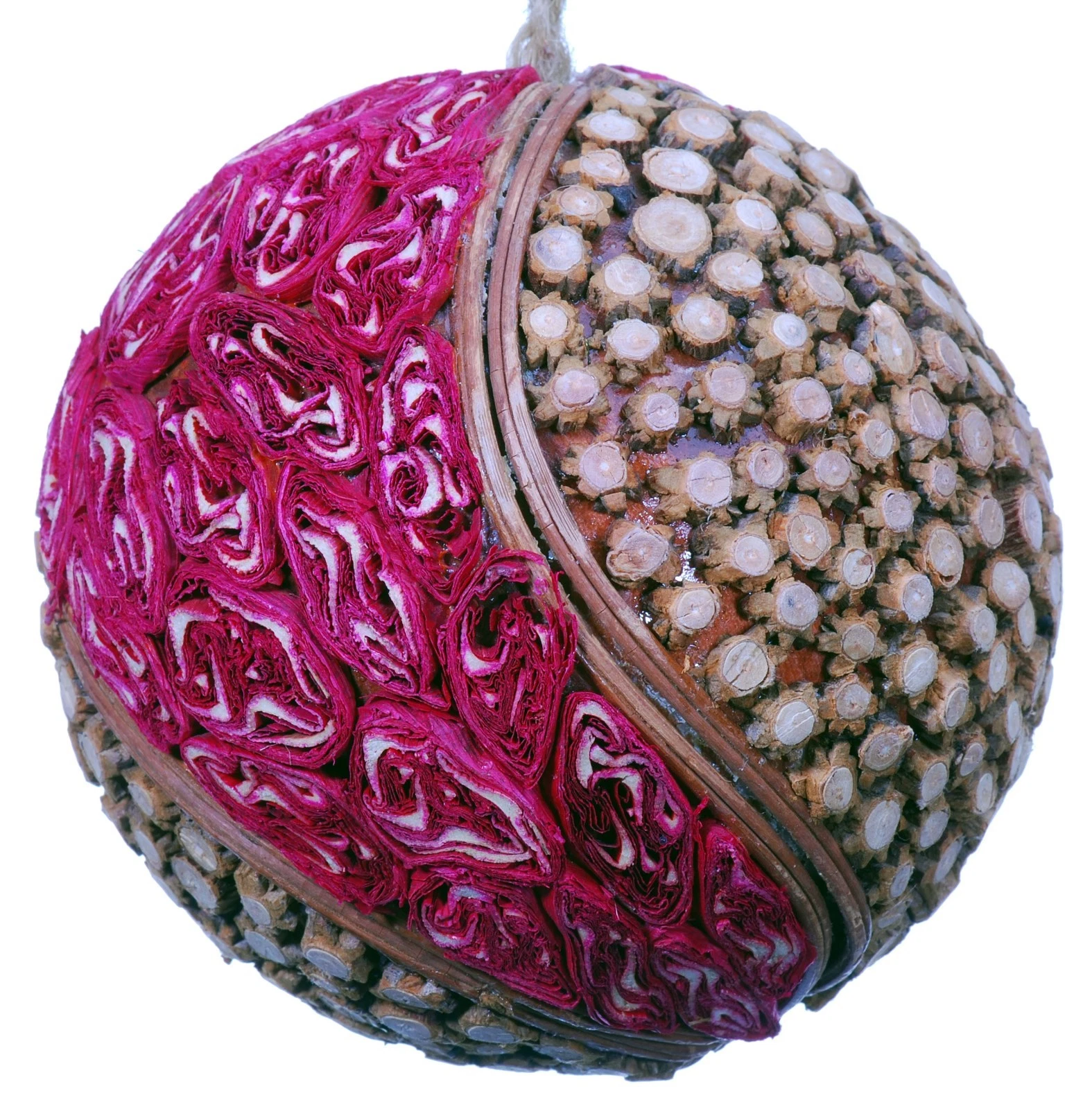 Wood Slice Mosaic Leaf Decorative Ball Ornament Natural Christmas Tree ...