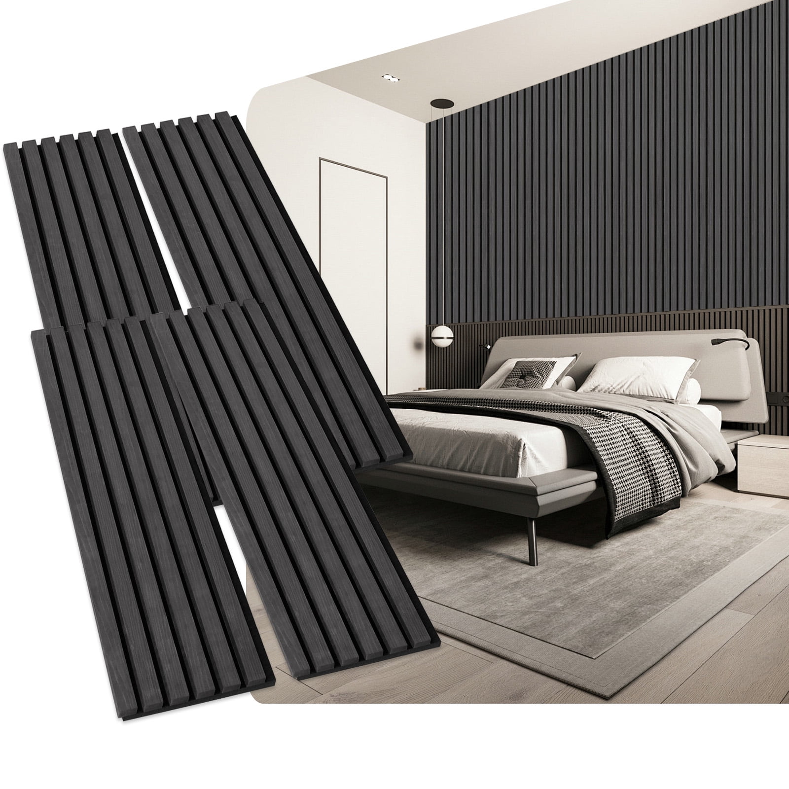 Wood Soundproof Wall Panel 4 Pcs, 47.2 x 12.2 In Eco-friend Acoustic ...