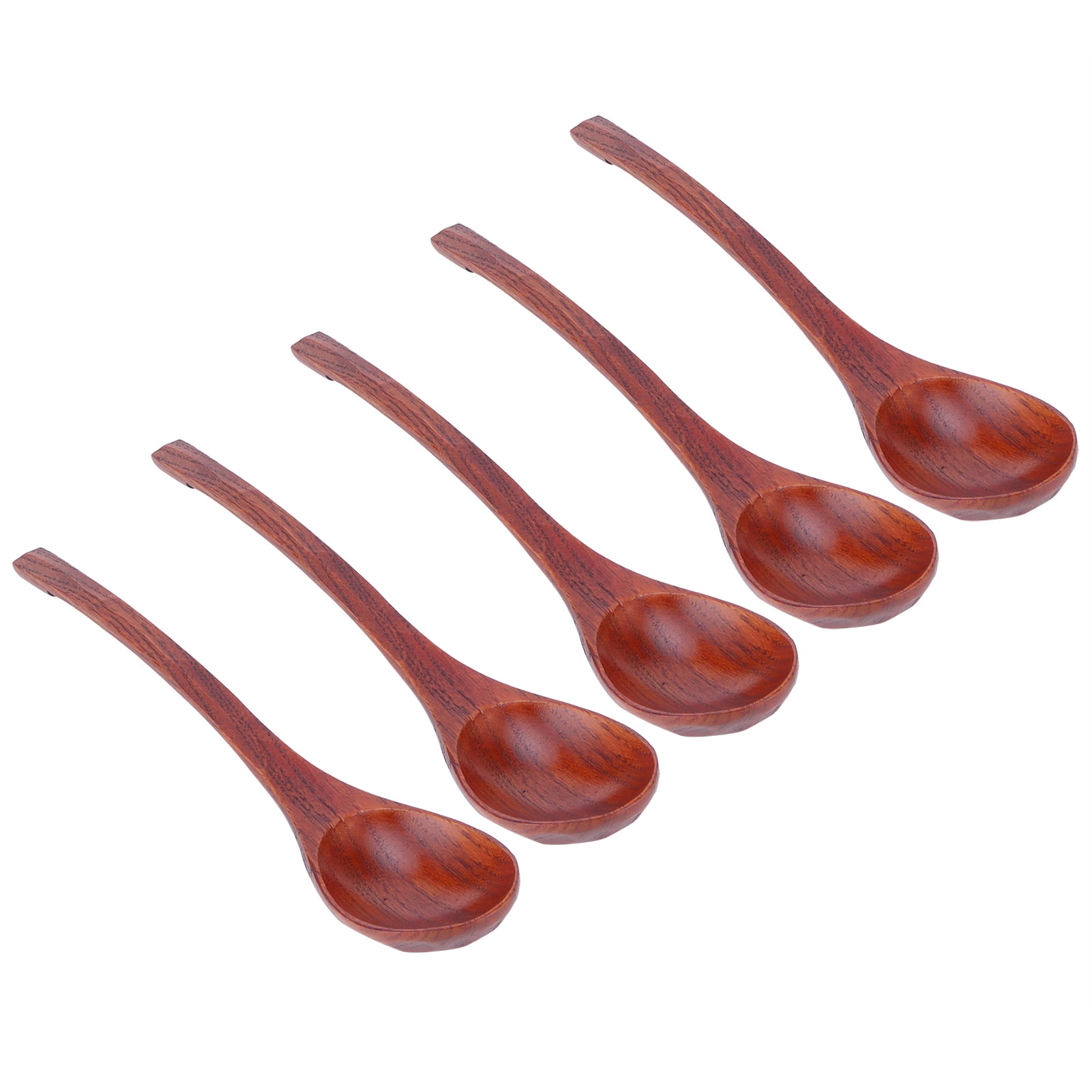 Wood Soup Spoons for Eating Mixing Stirring, 5PCS Japanese Style Wood ...
