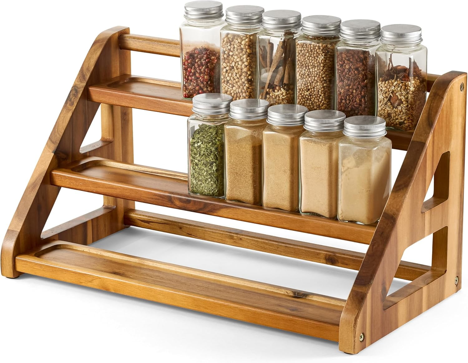 Wood Spice Rack for Countertop - Wooden Tray Holds 24 Jars Spice Racks ...