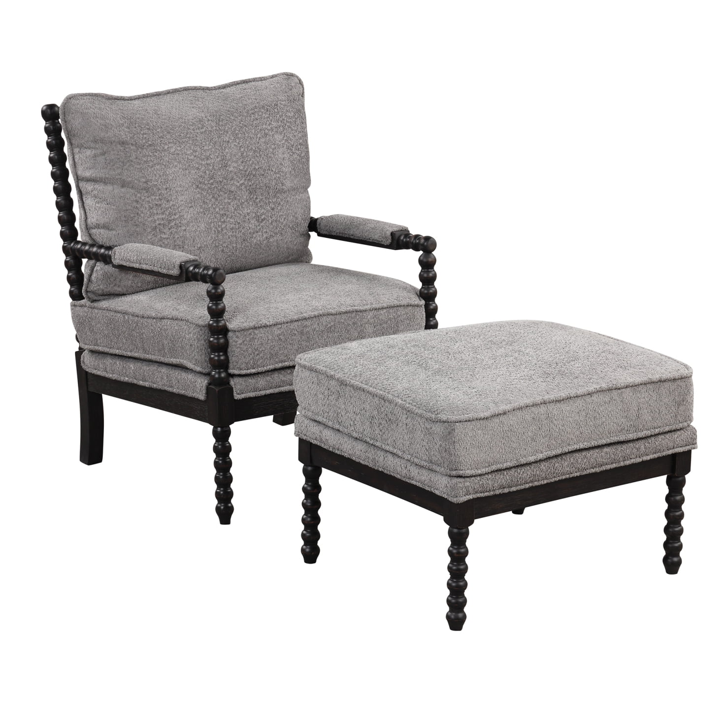 Wood Spindle Chair Velvet Accent Chair with Ottoman and Armrest Pads ...