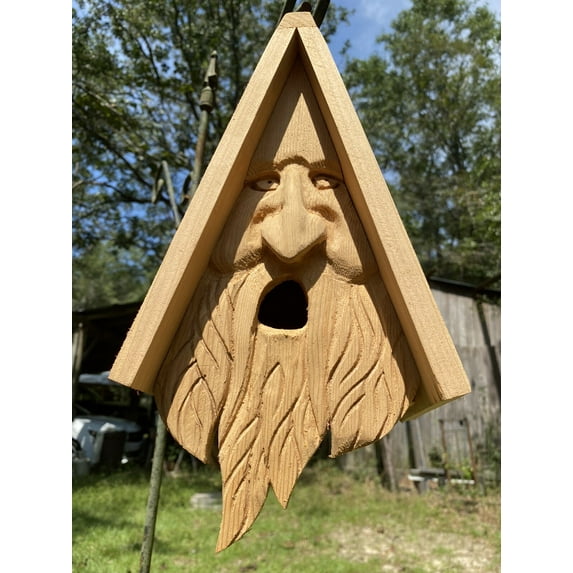 Wood Spirit Man rustic Hand Carved Cedar Bird House Birdhouse Whimsical ...