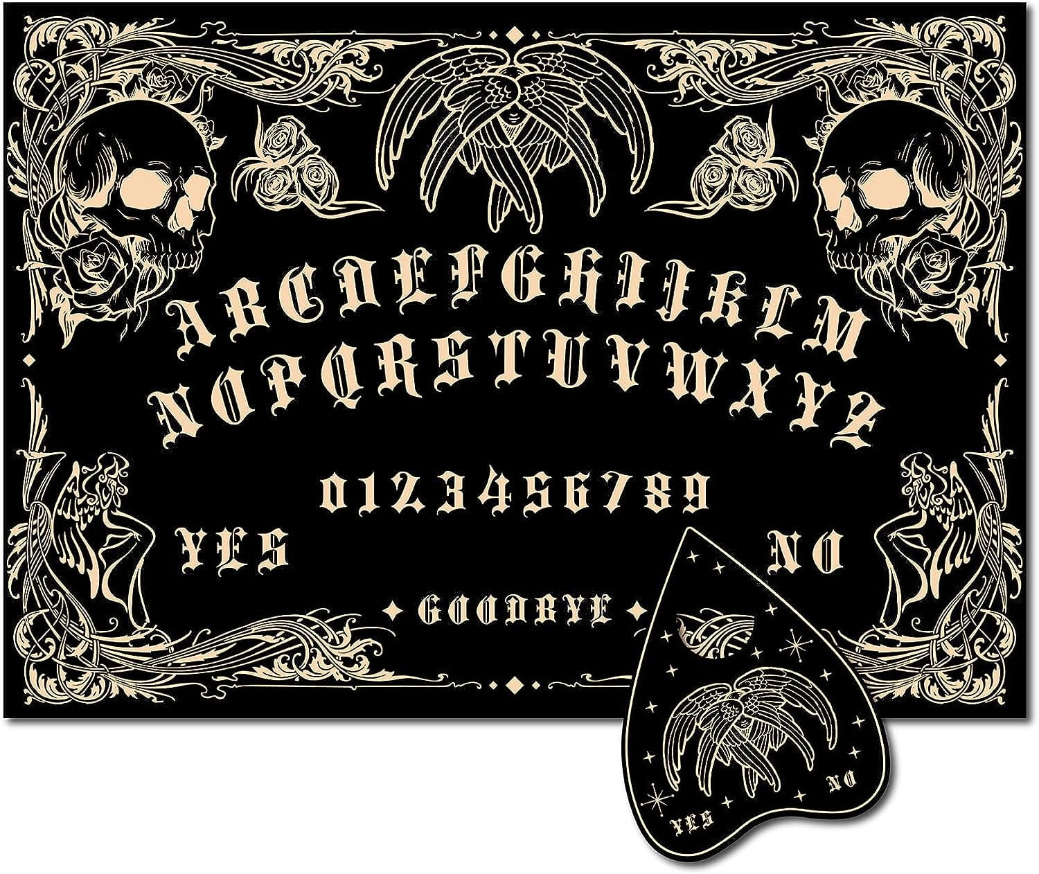 Wood Spirit Talking Board with Skull Design Black Rectangle Pendulum ...