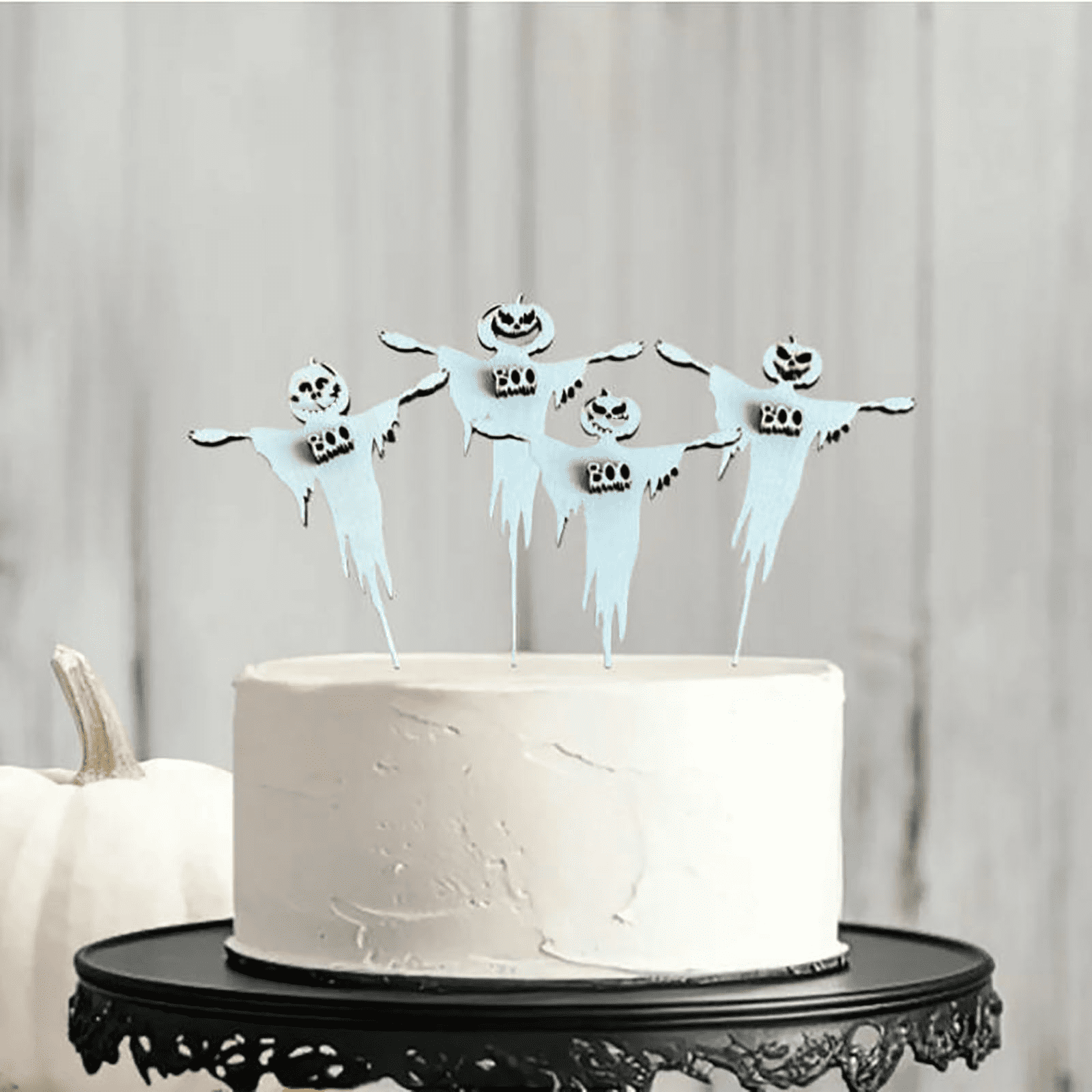 Wood Spooky Season Pumpkin Scarecrow Cake Topper,White Pumpkin Decor ...