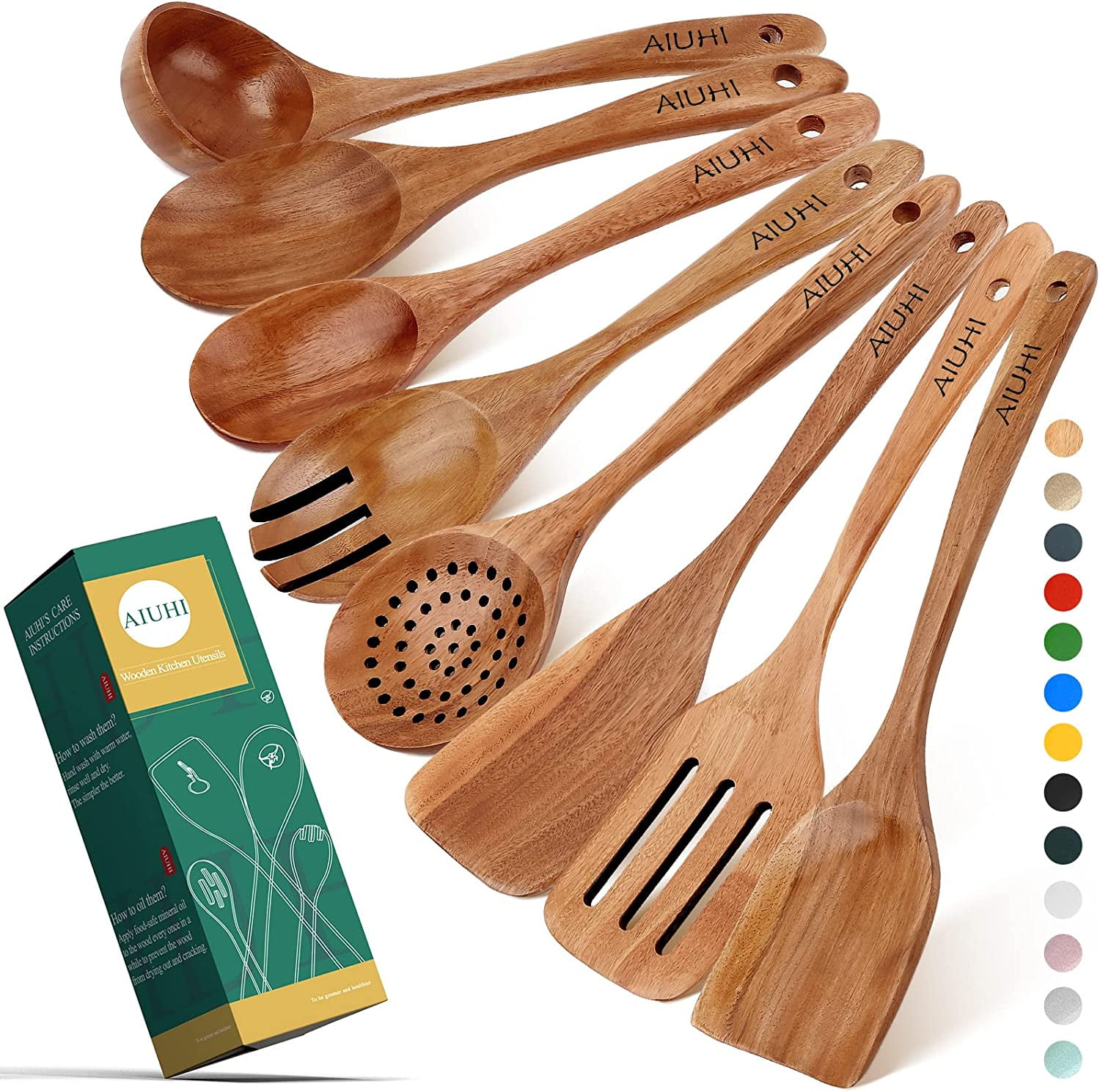 Wood Spoons for Cooking,Nonstick Kitchen Utensil Set,Wooden Spoons ...