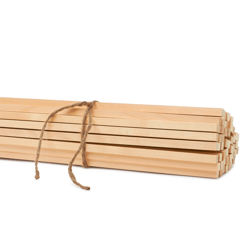 Wood Square Dowel Rods, 1/2-inch x 24, Pack of 50 Wooden Craft Sticks ...