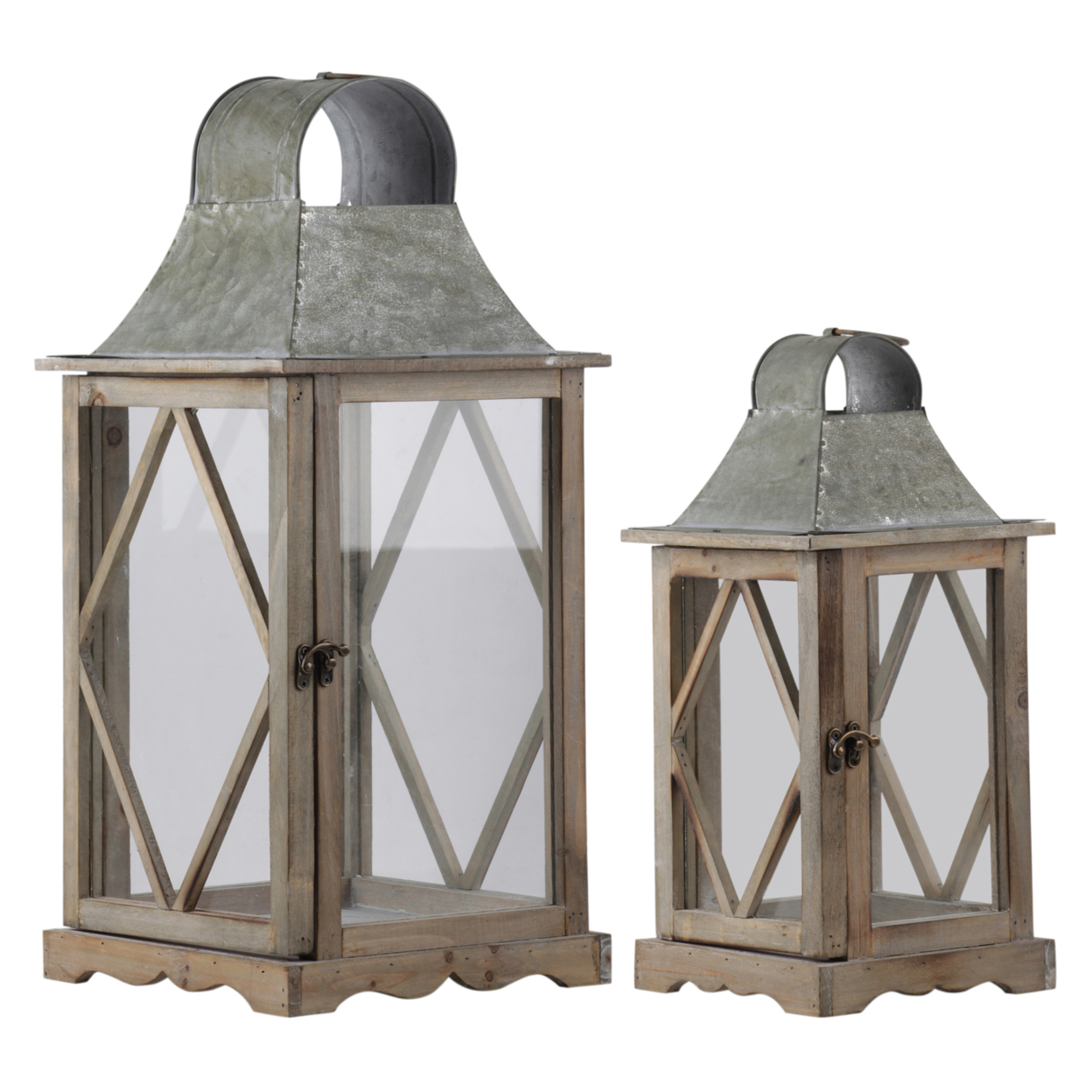 Wood Square Lantern with Metal Top, Ring Handle and Side Diamond Design ...