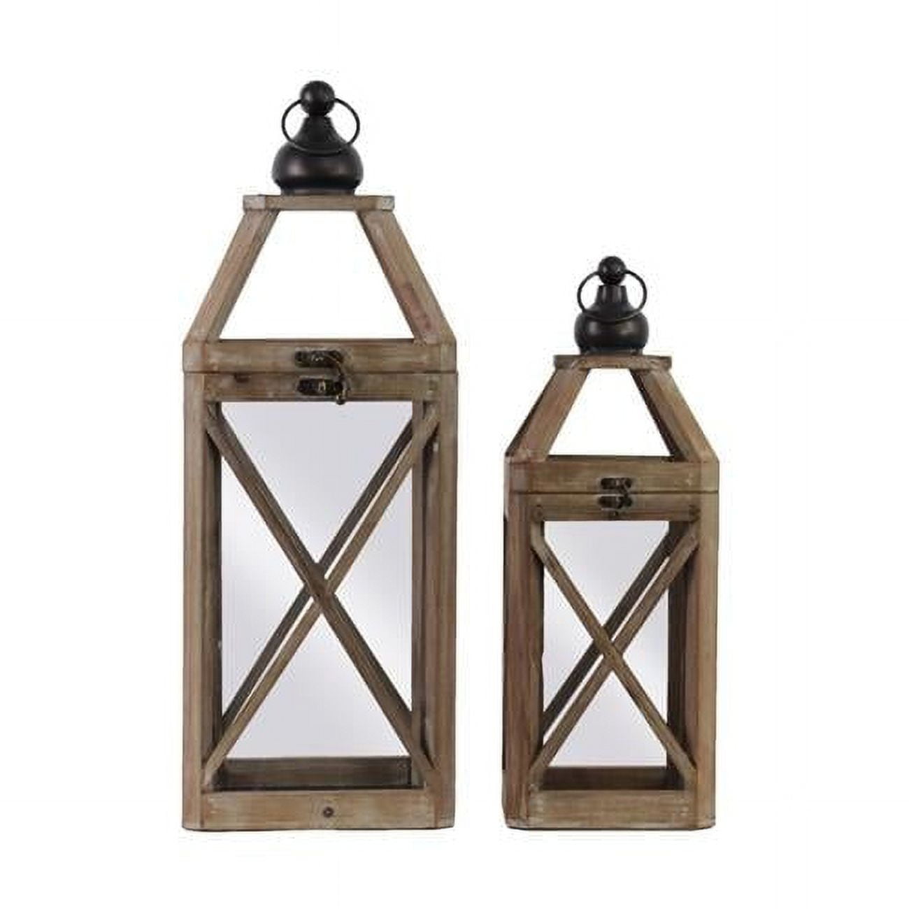 Wood Square Lantern with Ring Handle & Cross Design Body Natural Finish ...
