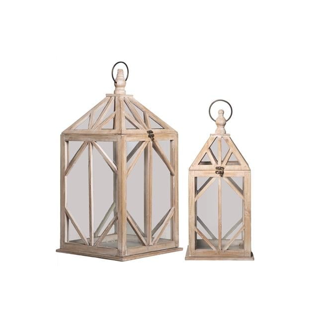 Wood Square Lantern with Ring Hanger & Diamond Design Body, Natural ...