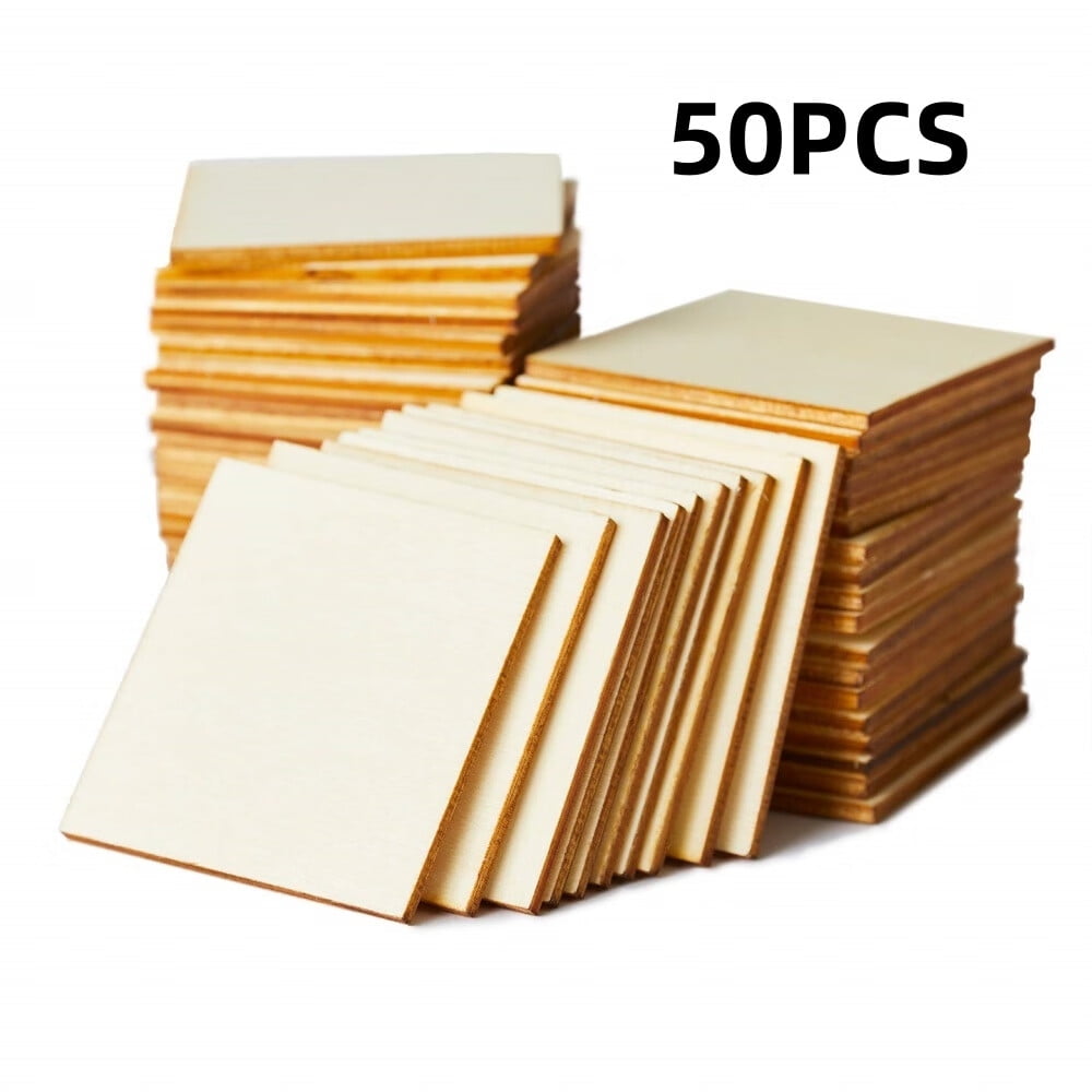 Wood Squares for Crafts,50-Count Unfinished Wooden Square Cutouts,2 x 2 ...