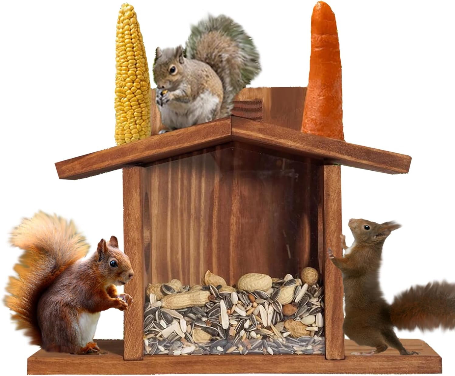 Wood Squirrel Feeder,Large Squirrel Feeders for Outside Tree,Wooden ...