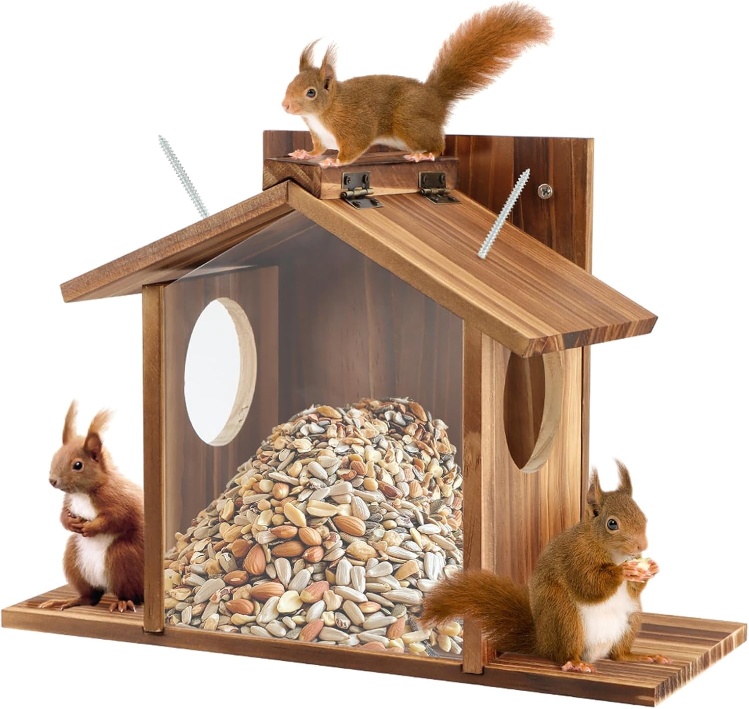 Wood Squirrel Feeder, Outside Squirrel House Box for Corn, Squirrel ...