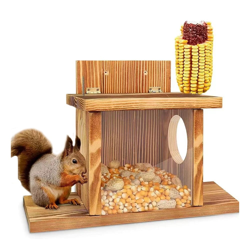 Wood Squirrel Feeder, Squirrel Feeders for Outside Winter, Wooden ...