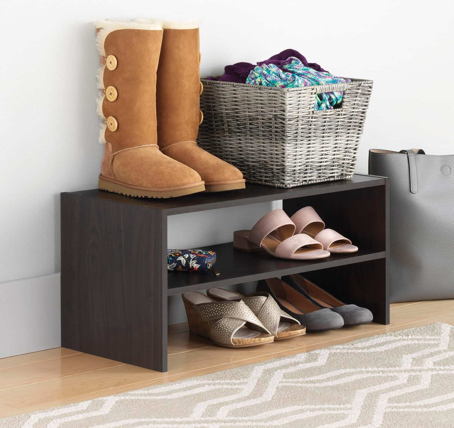 Wood Stackable 2-Shelf Shoe Rack, 24 INCH, Espresso - Walmart.com