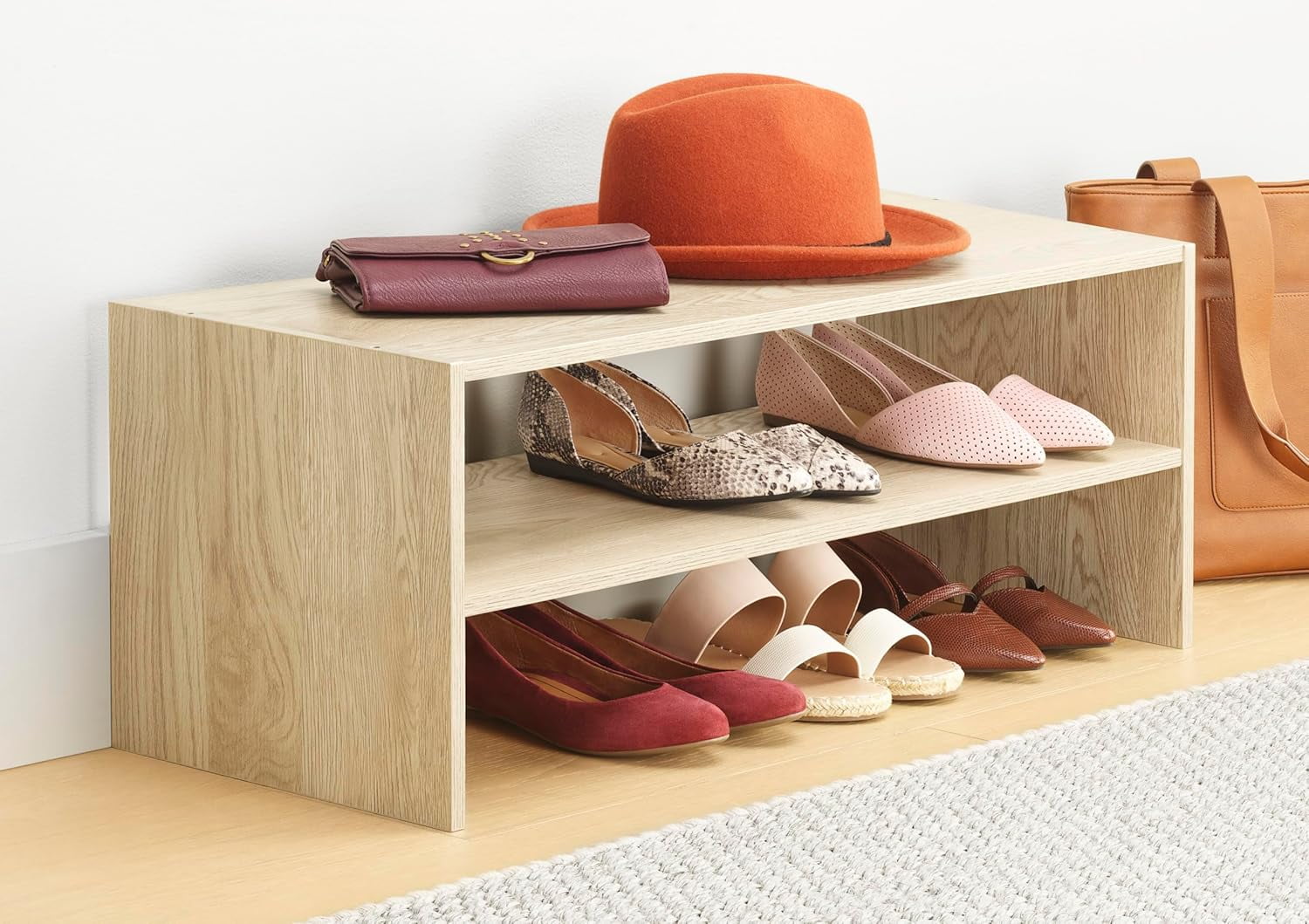 Wood Stackable 2-Shelf Shoe Rack, White Oak, 31 Inch Durable Organizer ...