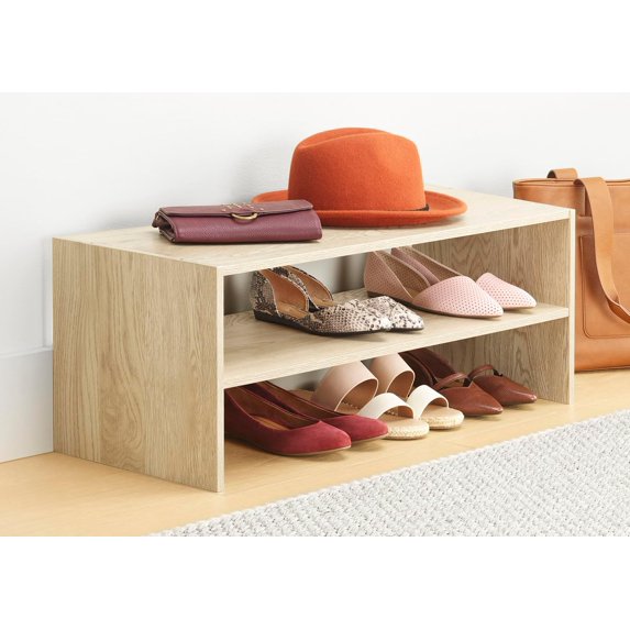 Wood Stackable 2-Shelf Shoe Rack, White Oak, 31 Inch Durable Organizer ...