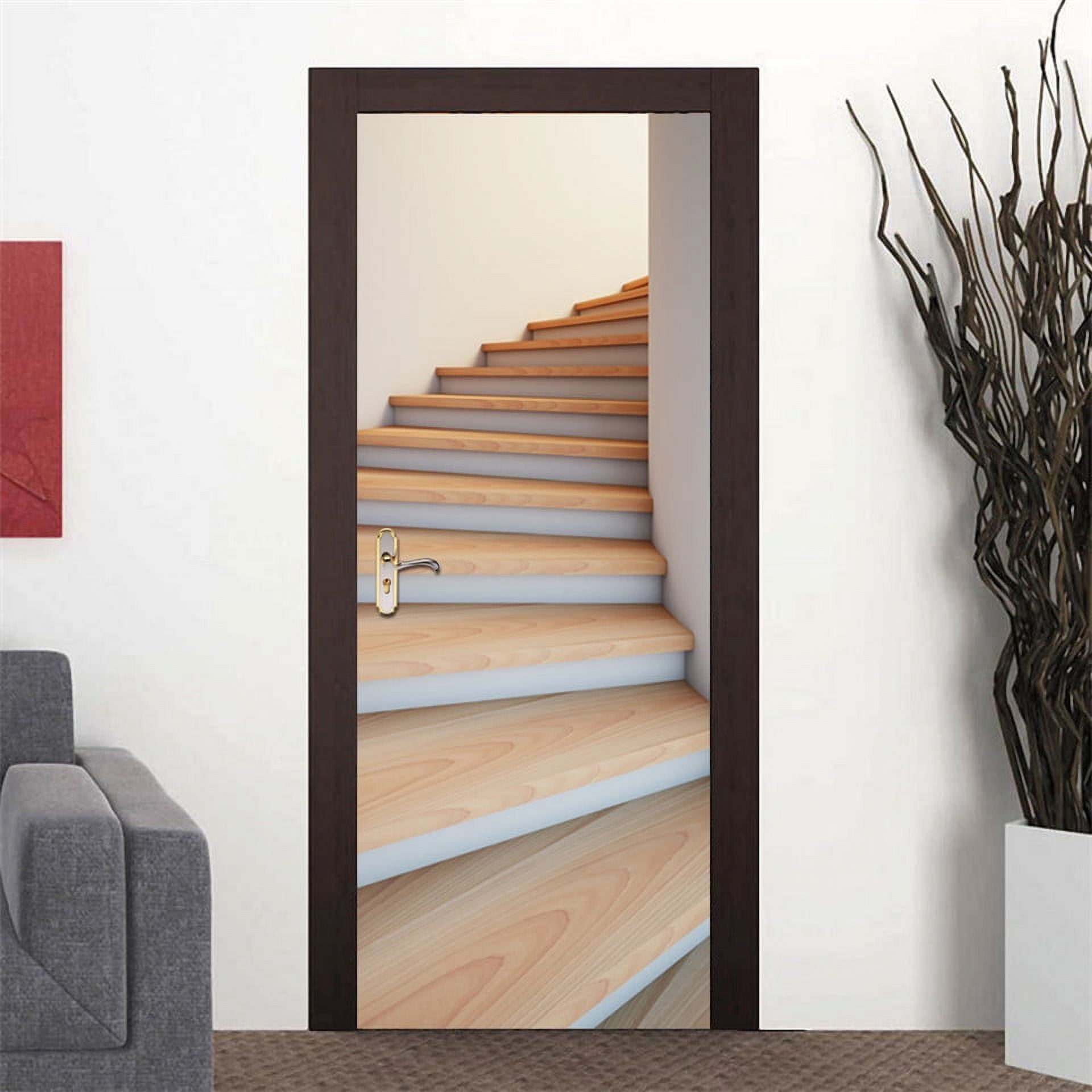 Wood Staircase Door Stickers Wallpaper Self Adhesive Removable Art ...