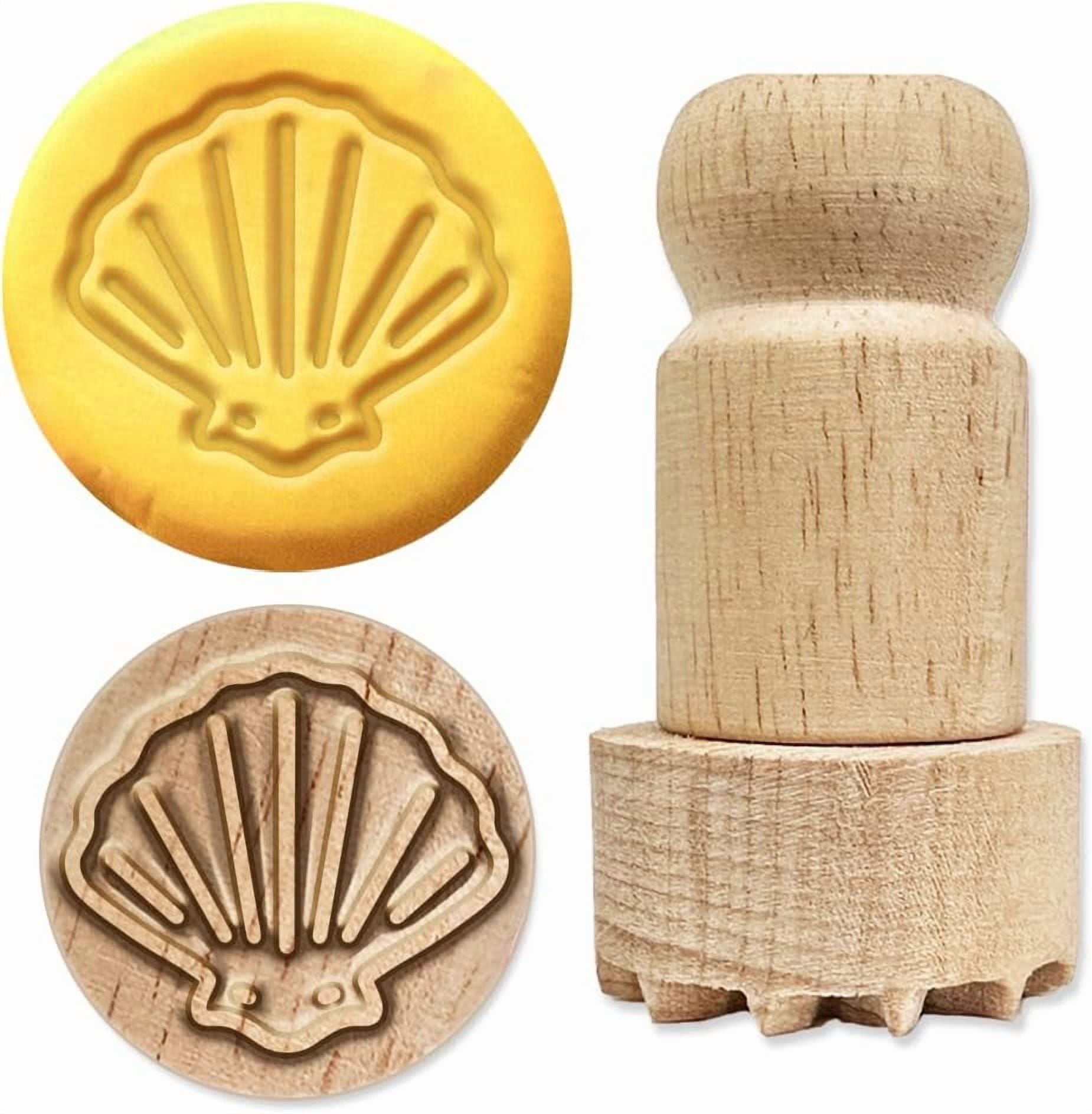 Wood Stamps with Handle 1.8x1 Inch Shell Pattern Wooden Clay Stamp Wood ...