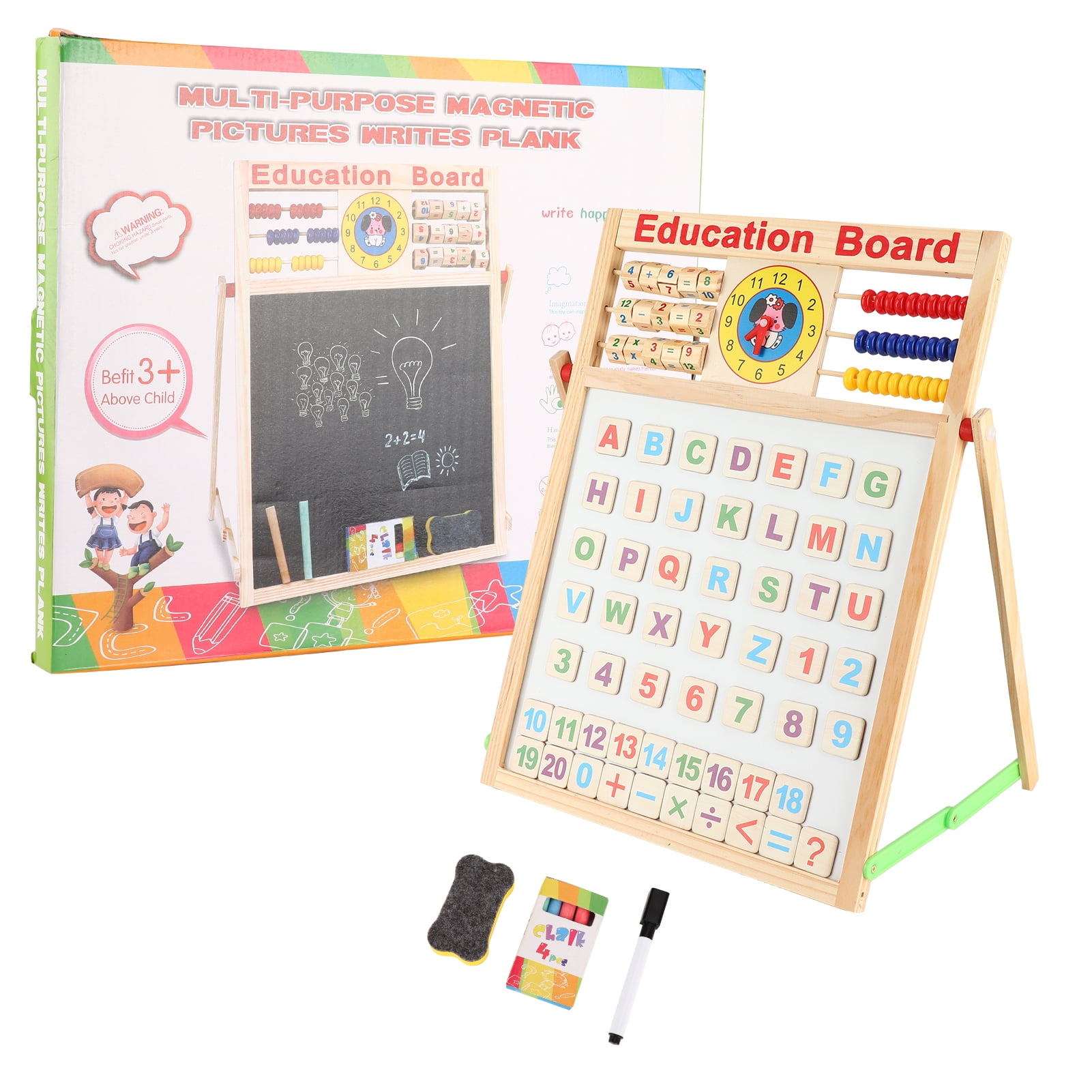Wood Standing Double Sided Magnetic Whiteboard Chalkboard Children ...