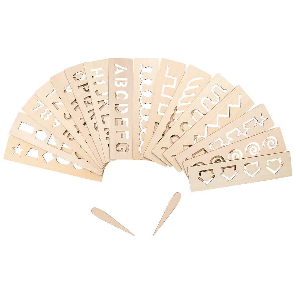 Wood Stencil Drawing Template: Alphabet Letter Painting Stencils 16pcs ...