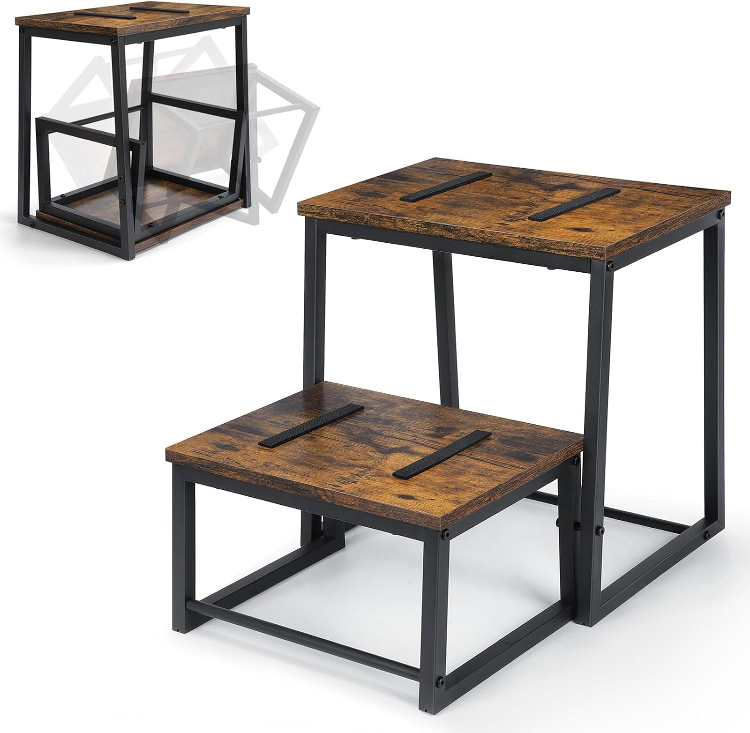 Wood Step Stool for Adults Bedside Steps for High Beds Two Step Stools ...