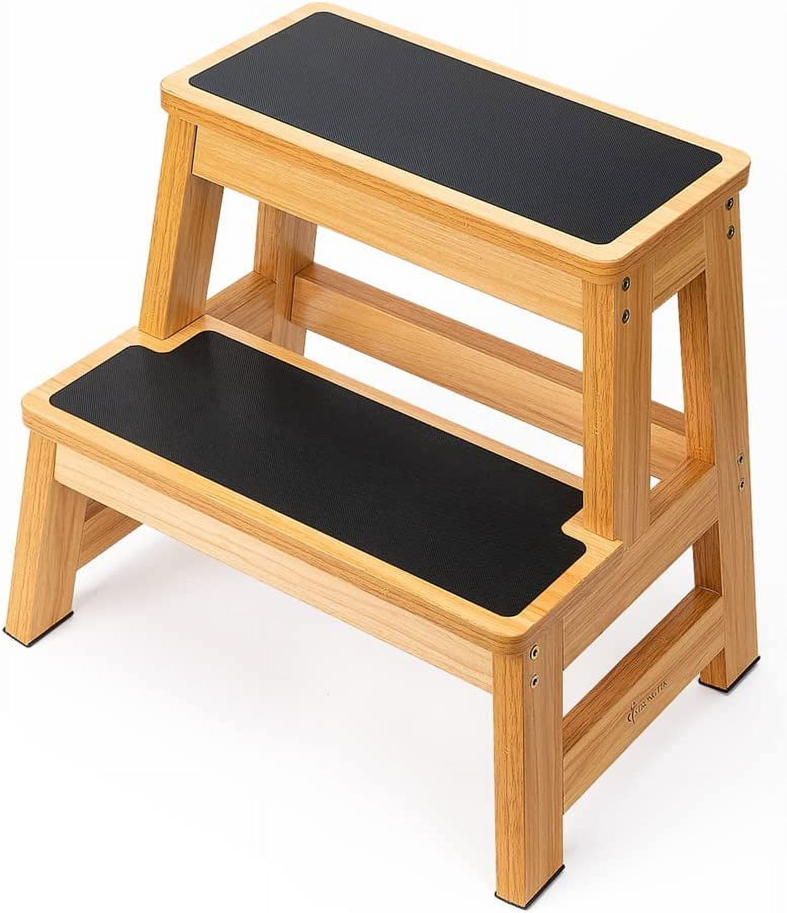 Wood Step Stool for Adults, 17 Inch Tall, Non-Slip Step Surface, Heavy ...