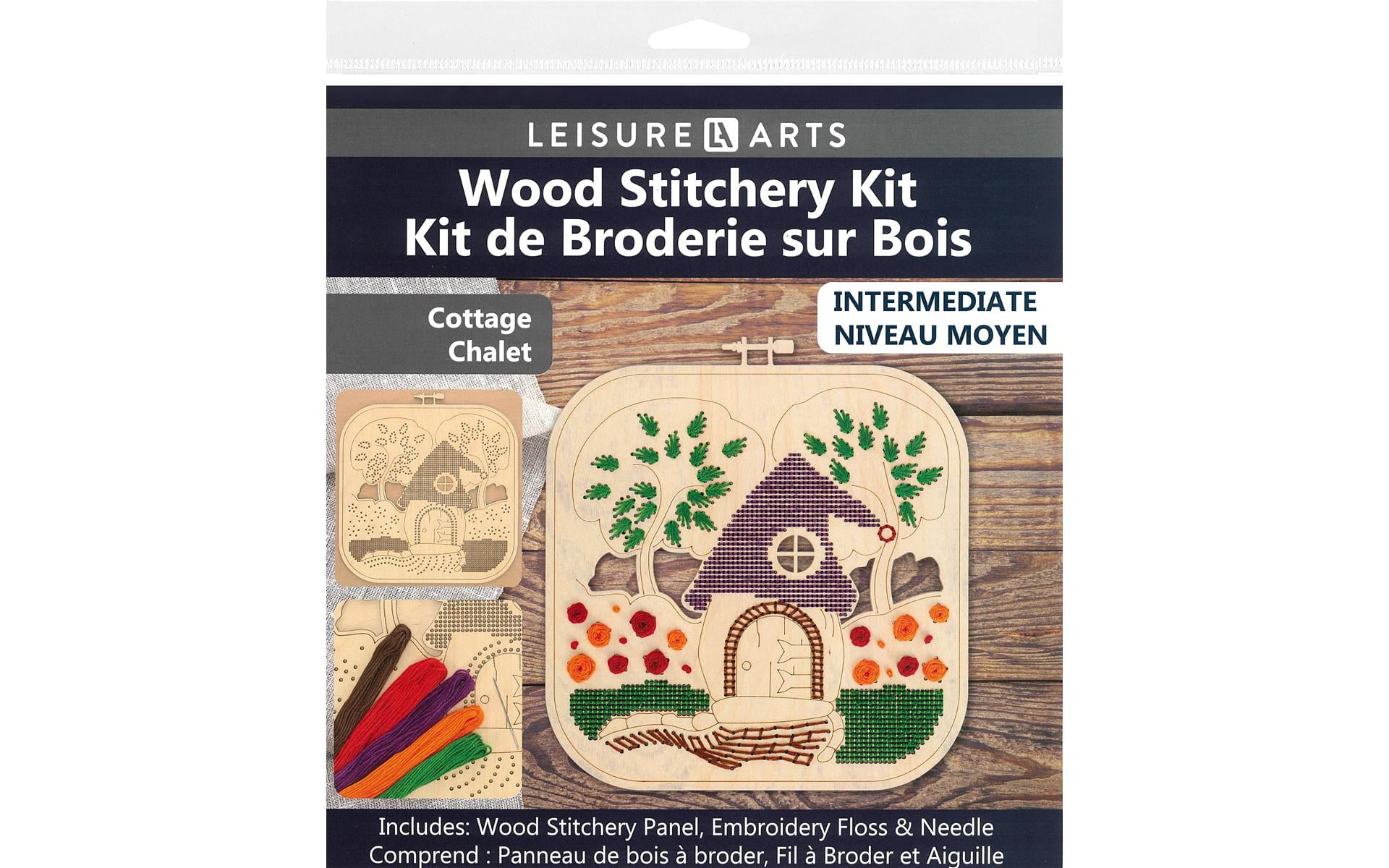 Wood Stitched String Art Kit with Cottage in square hoop - adult or ...