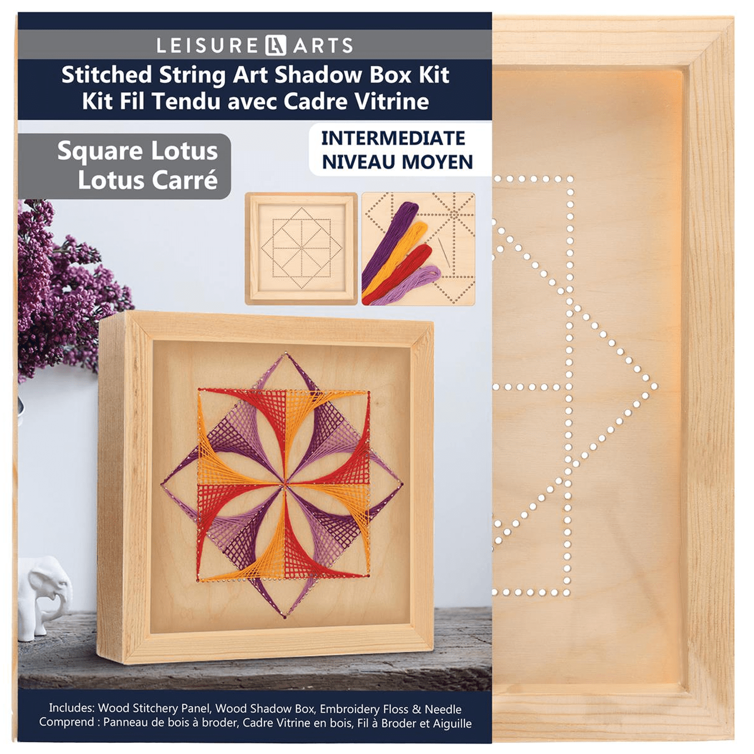 Wood Stitched String Art Kit with Shadow Box Square Lotus - adult or ...
