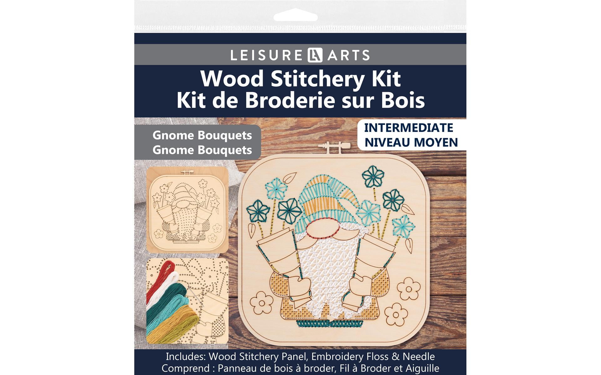 Wood Stitched String Art Kit With Gnome Bouquets In Square Hoop - Adult ...
