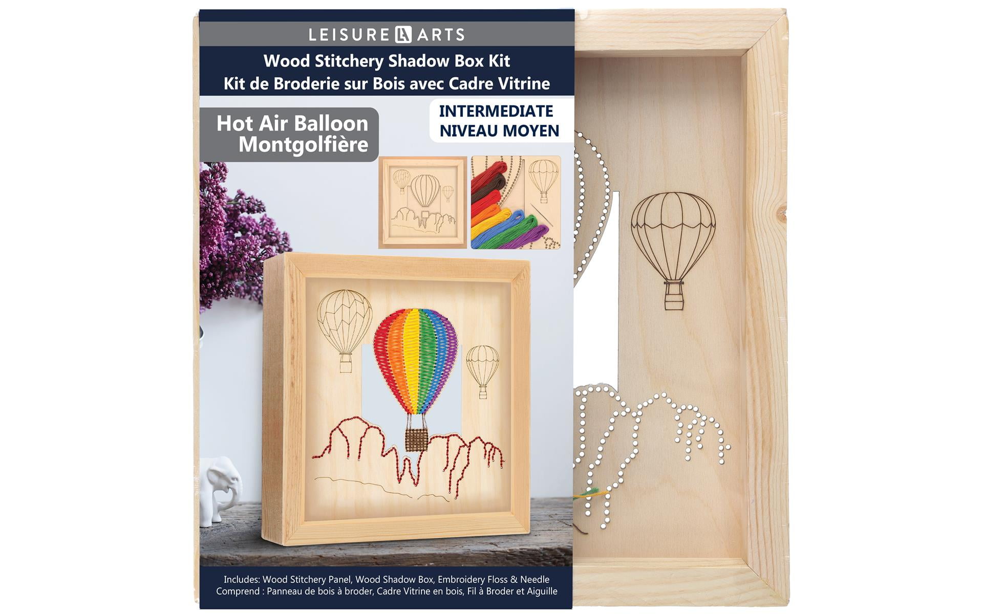 Wood Stitched String Art Kit With Shadow Box Hot Air Balloon - Adult Or ...