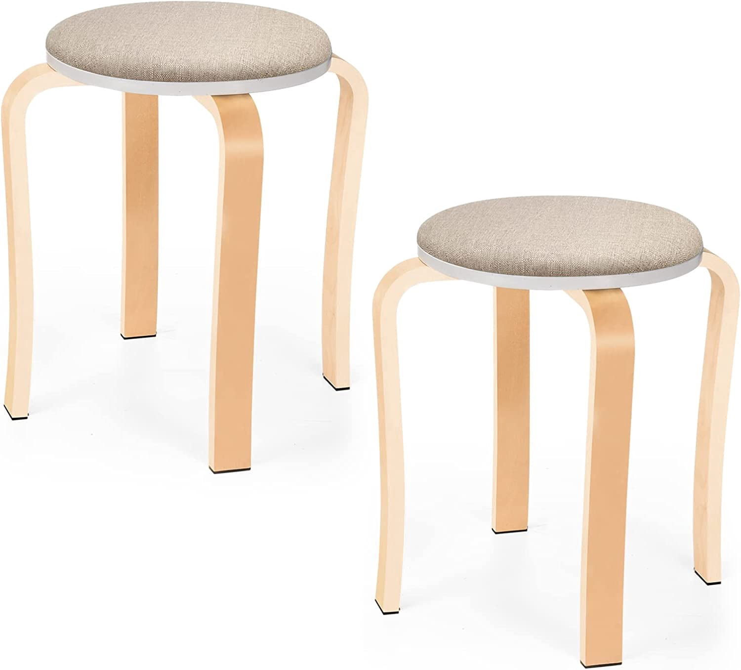 Wood Stools, Set of 2 Wooden Stackable Stool Extra Seating Portable ...