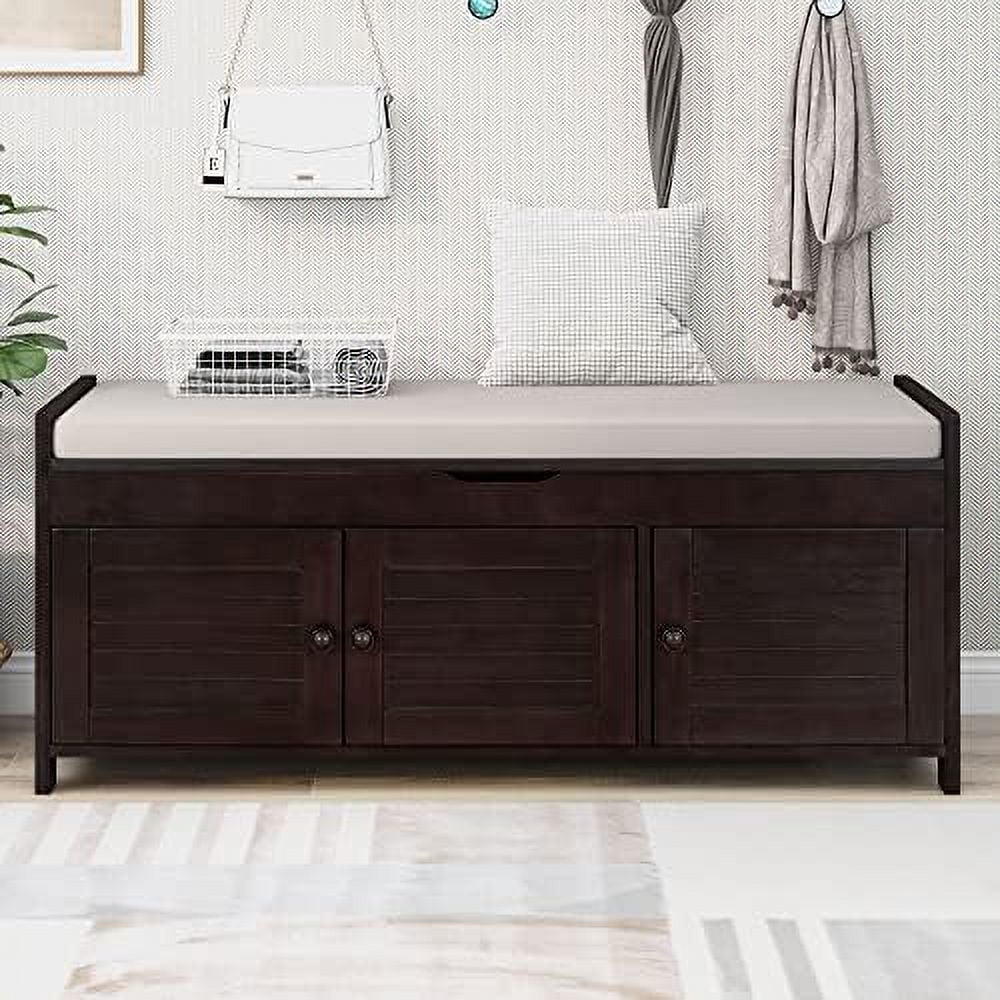 Wood Storage Bench with 3 Shutter Doors, Shoe Bench with Removable ...