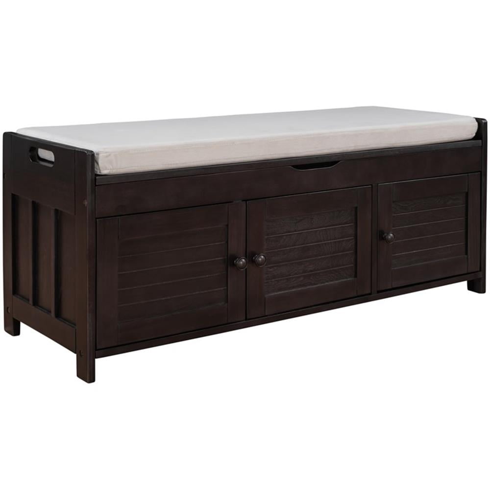 Wood Storage Bench with Removable Cushion and 3 Shutter-Shaped Doors ...