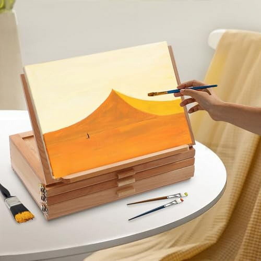 Wood Storage Box Easel, Artist Tabletop Sketchbox Easel with 3 Layer Drawer, Adjustable Angle 0 ...
