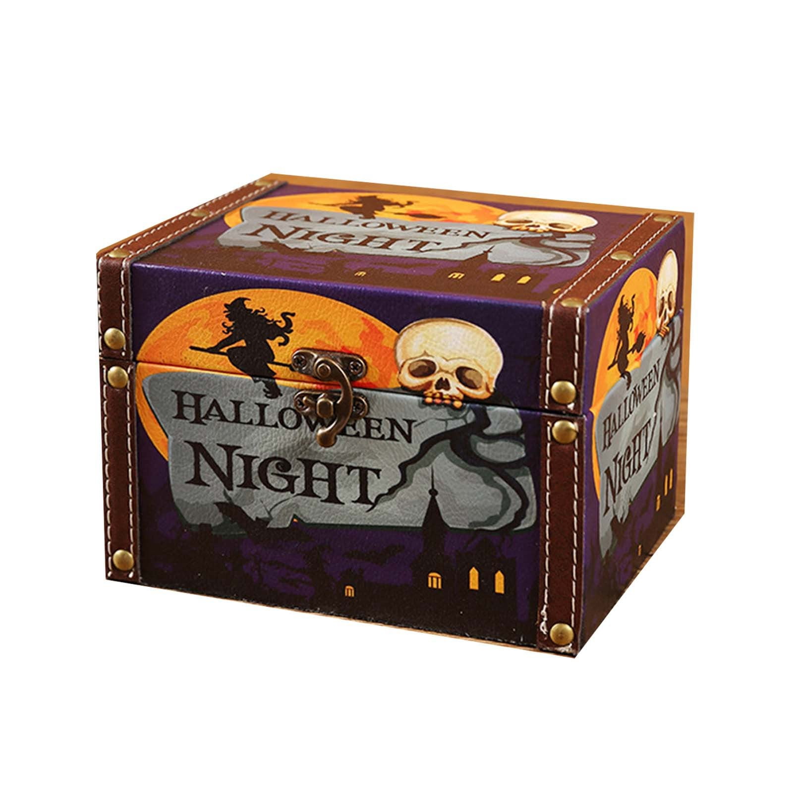 Wood Storage Box Pattern Candy Box With Lid Trick Or Holder Decoration ...