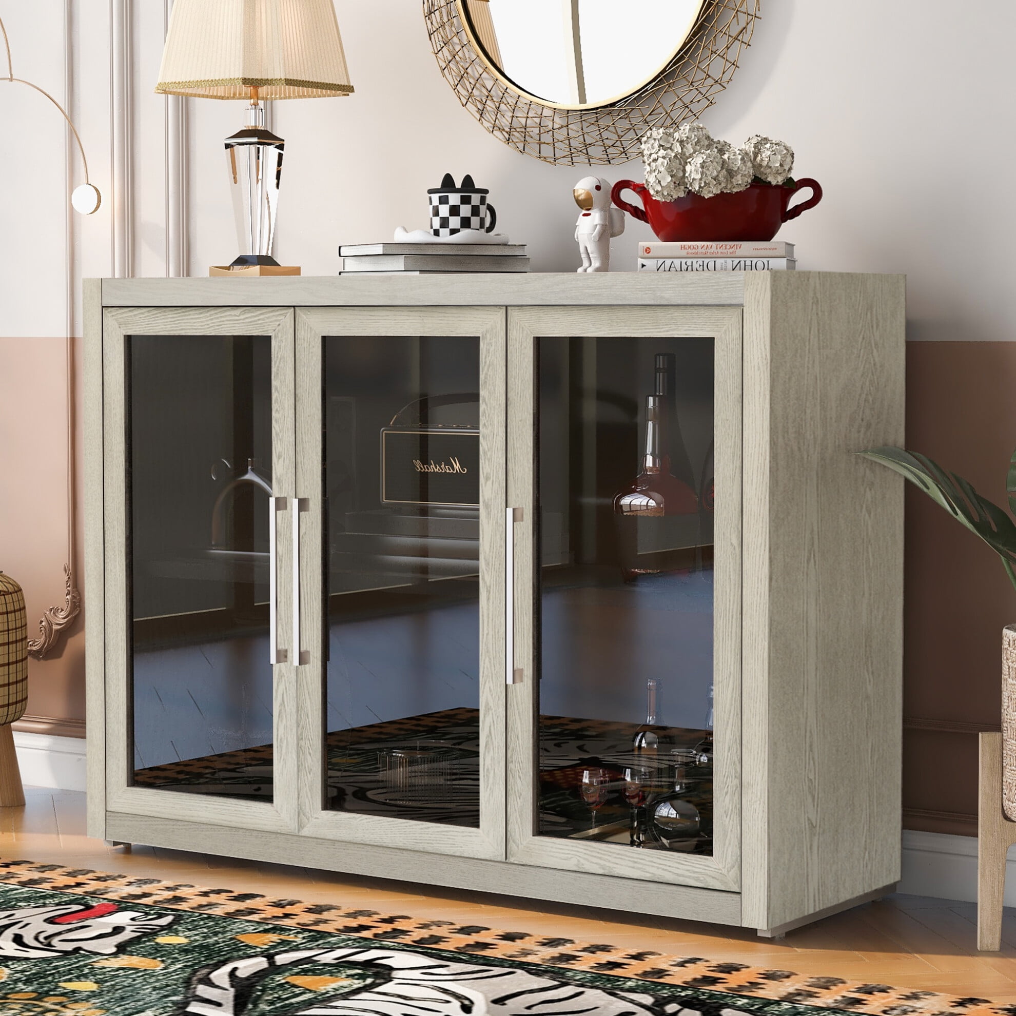 Wood Storage Cabinet, Modern Freestanding Sideboard Buffet Cabinet with ...