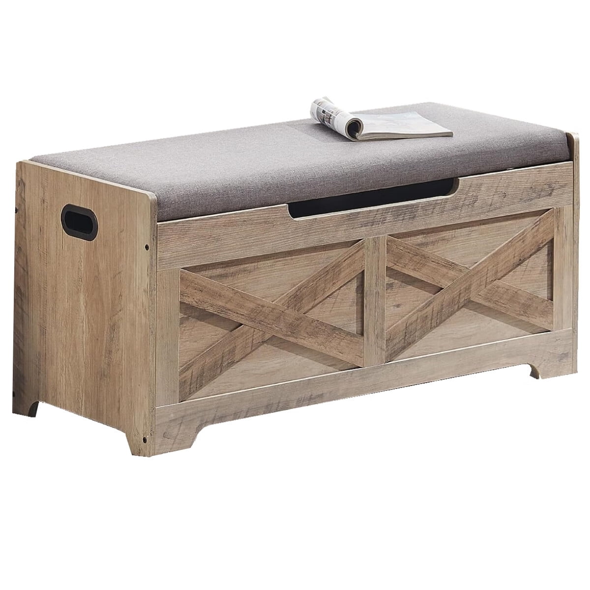 Wood Storage Chest with 2 Safety Hinges, Flip Top Storage Trunk with ...