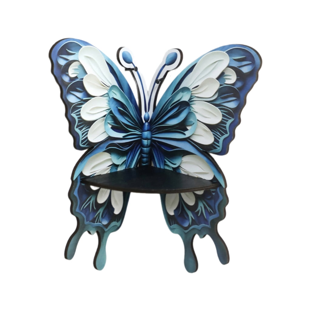 Wood Storage Rack Crystal Display Shelf Butterfly Floating Shelves ...