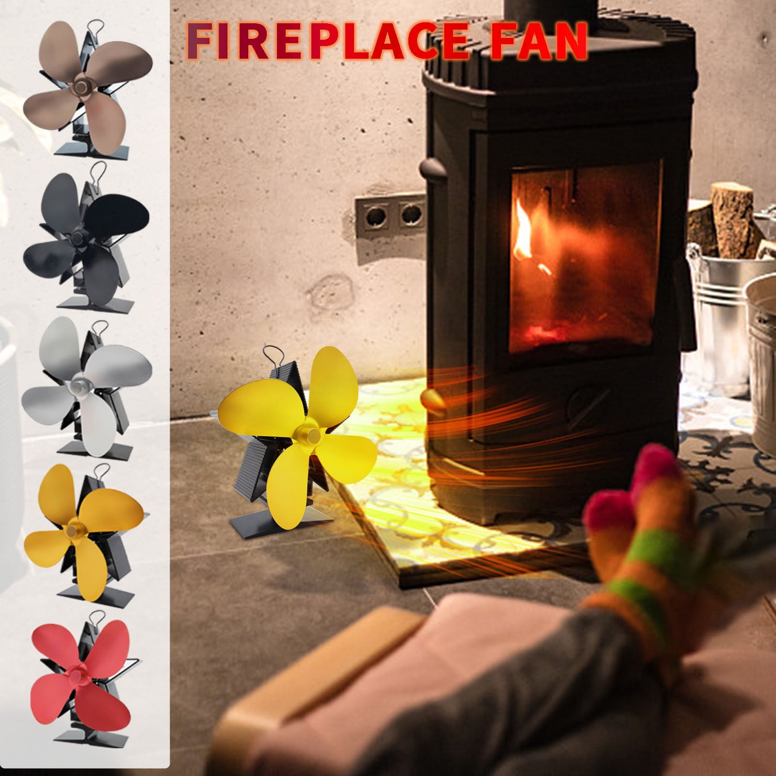 Wood Stove Fan, Fireplace Heat Powered Fan, 4 Blade Design, Quiet ...