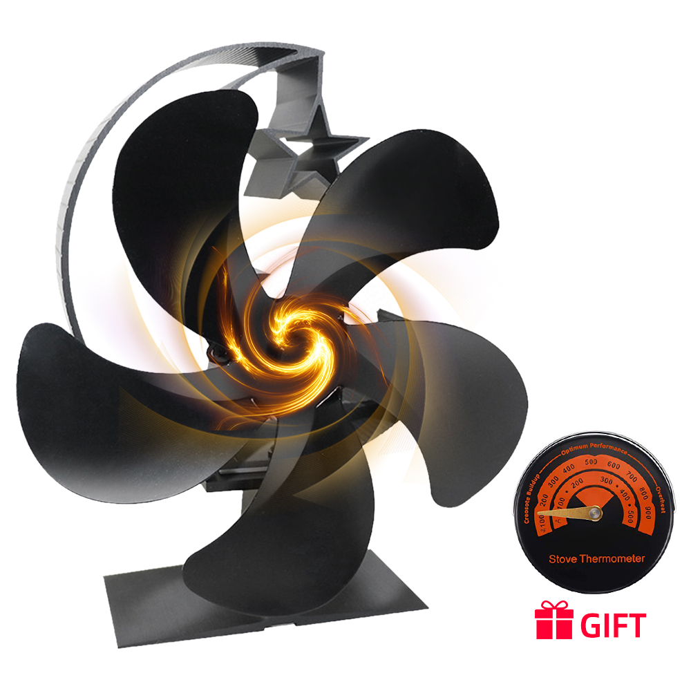 5-Blade Heat Powered Wood Stove Fan, Non-Electric Thermoelectric Eco ...