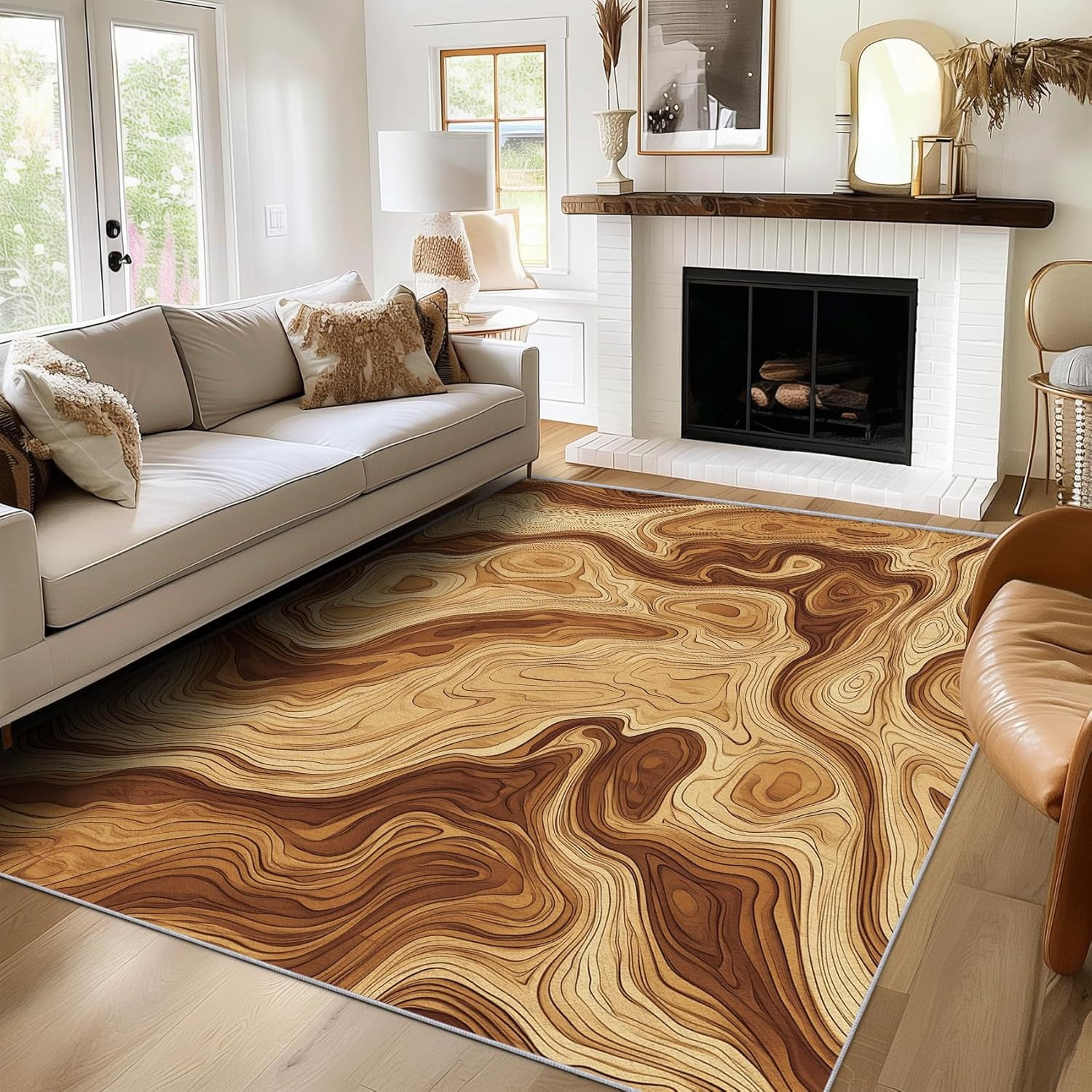 Wood Stripe Rug , Washable Abstract Line Rugs For Living Room Bedroom ...