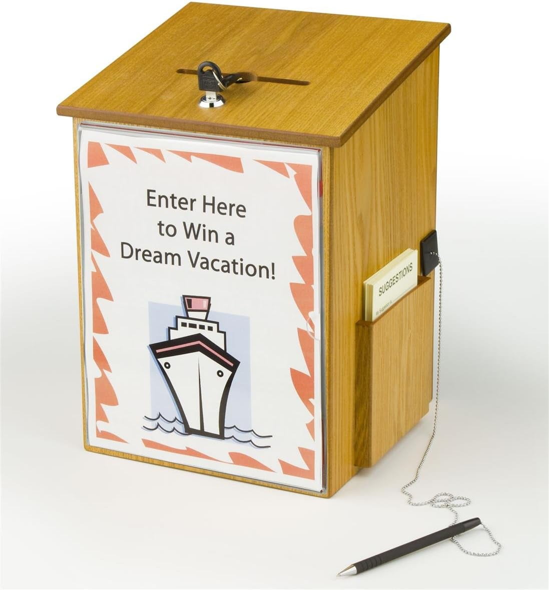 Wood Suggestion Box, Ballot Box with Locking Hinged Lid, Built-in Side ...
