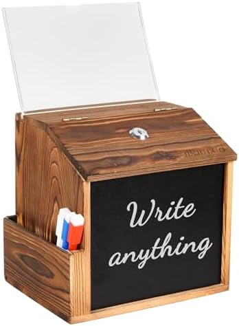 Wood Suggestion Box with Lock & Keys, Locking Donation Box with ...