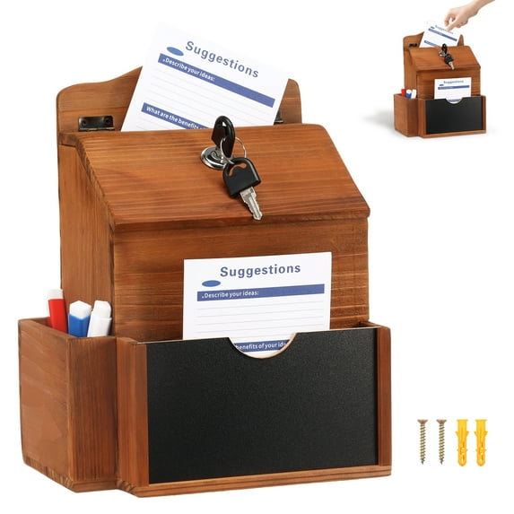 Wood Suggestion Box with Slot and Lock Wall Mounted Ballot Message Box ...