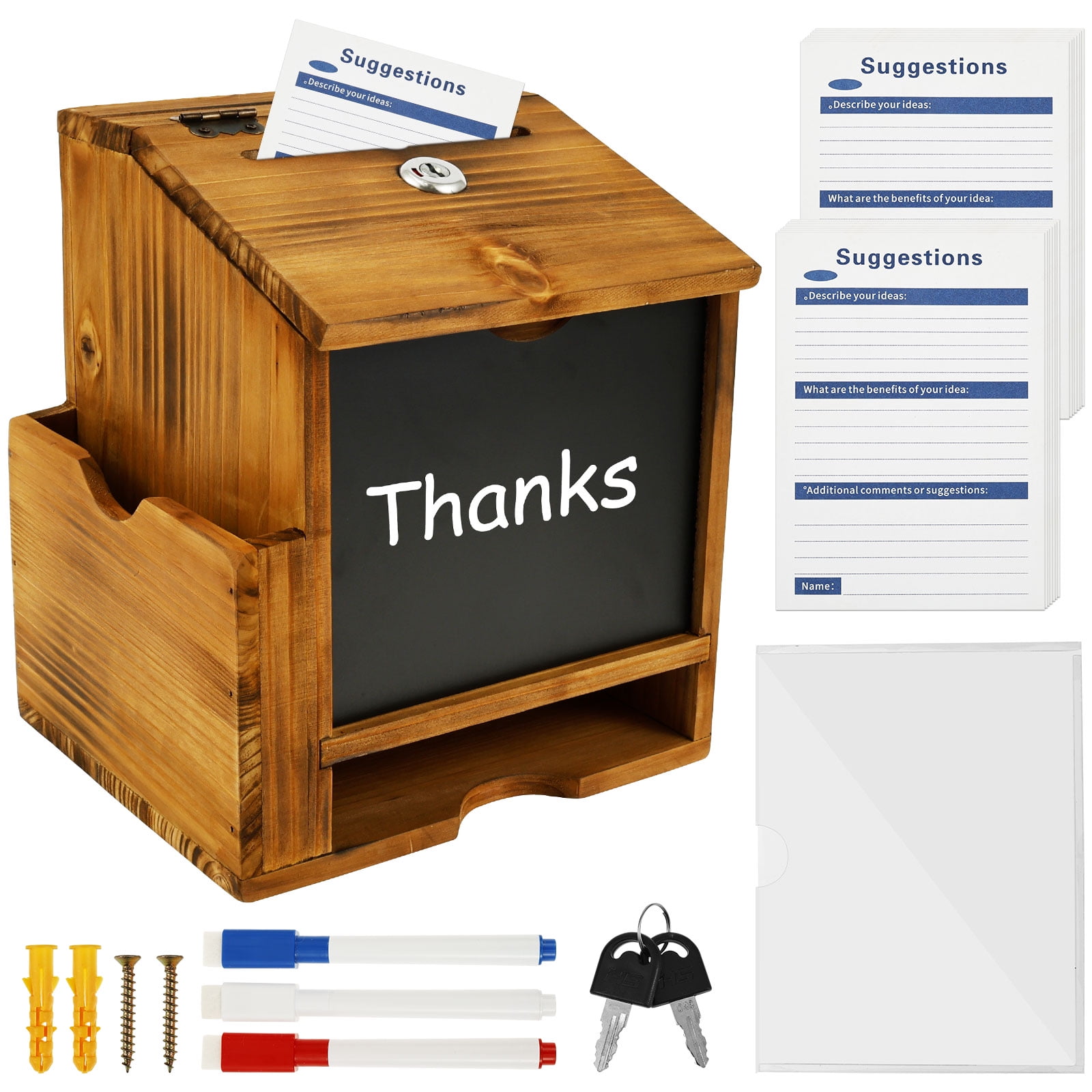 Wood Suggestion Box with Slot and Lock Wall Mounted or Standing ...