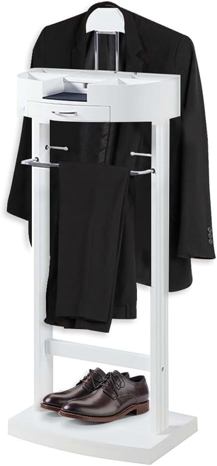 Wood Suit Valet Stand With Drawer Top Tray Freestanding Clothes Valet ...