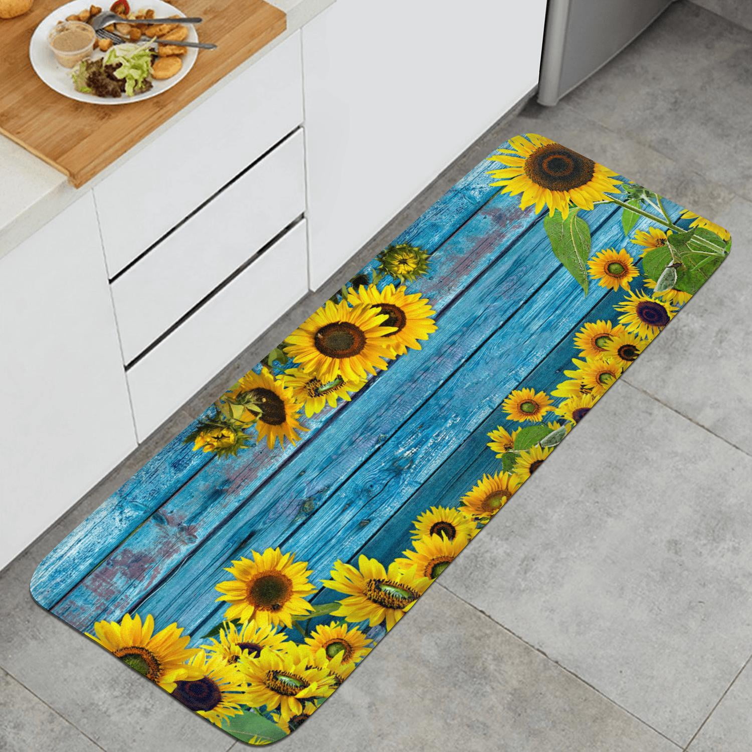 Wood Sunflower Flannel Kitchen Rug, Kitchen Rugs Mats with Dirty ...