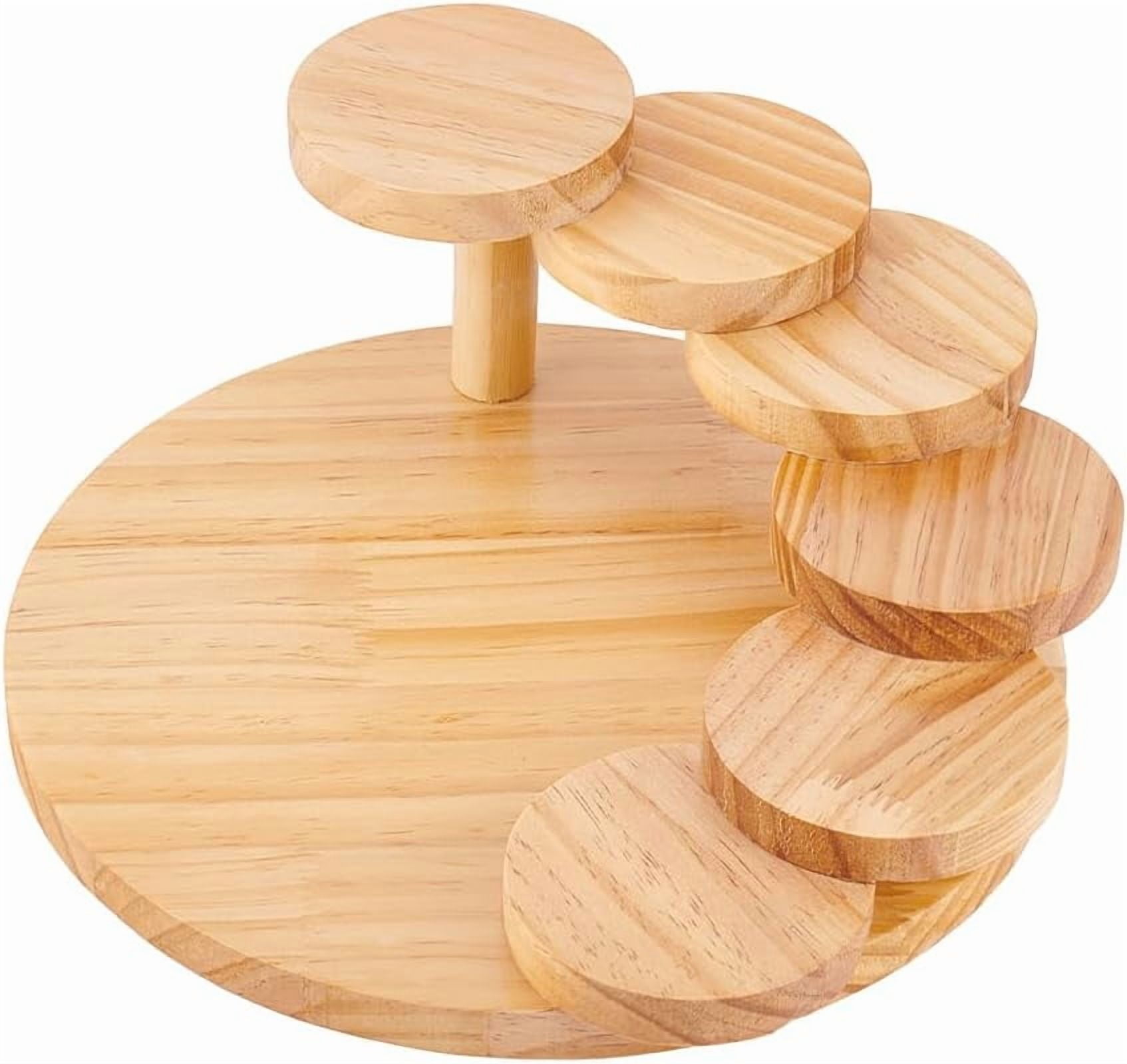Wood Sushi Serving Tray 6-Tier Rotating Display Stand Steps Meat Plate ...