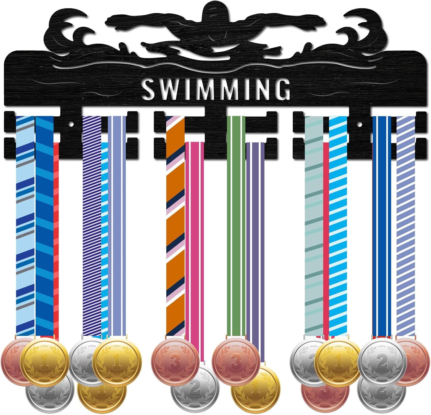 Wood Swimming Medal Holder Medal Hanger Display Rack Sports Medal ...
