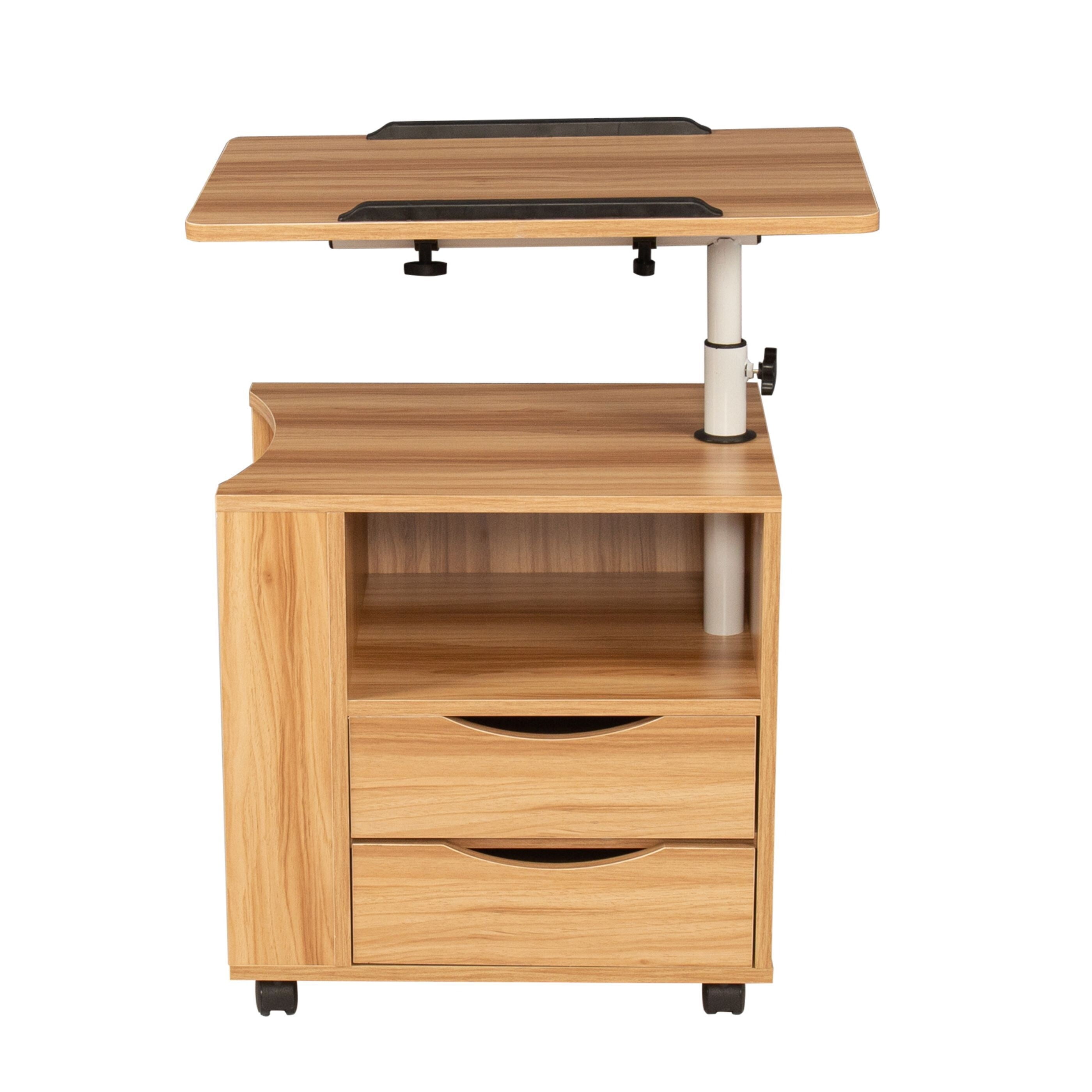 Wood Swivel Top Bedside Table,2 Levels of Storage Drawers,an Open Shelf ...